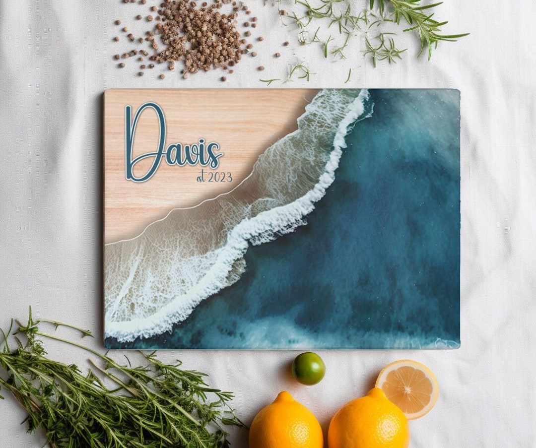 Personalized Beach Cutting Board, Tempered Glass Housewarming Charcuterie Board, Wedding ...