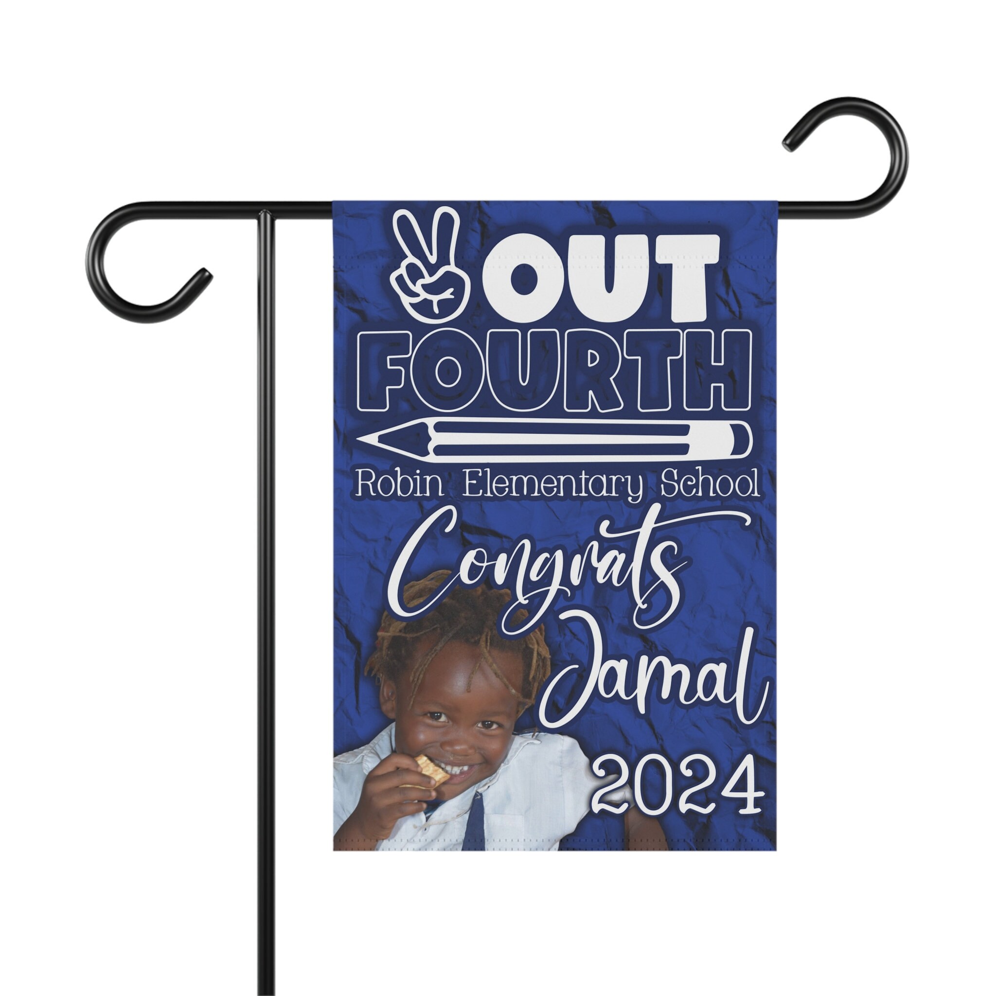 Custom 4th Grade Graduation Flag, Graduate Photo Yard Sign School ...