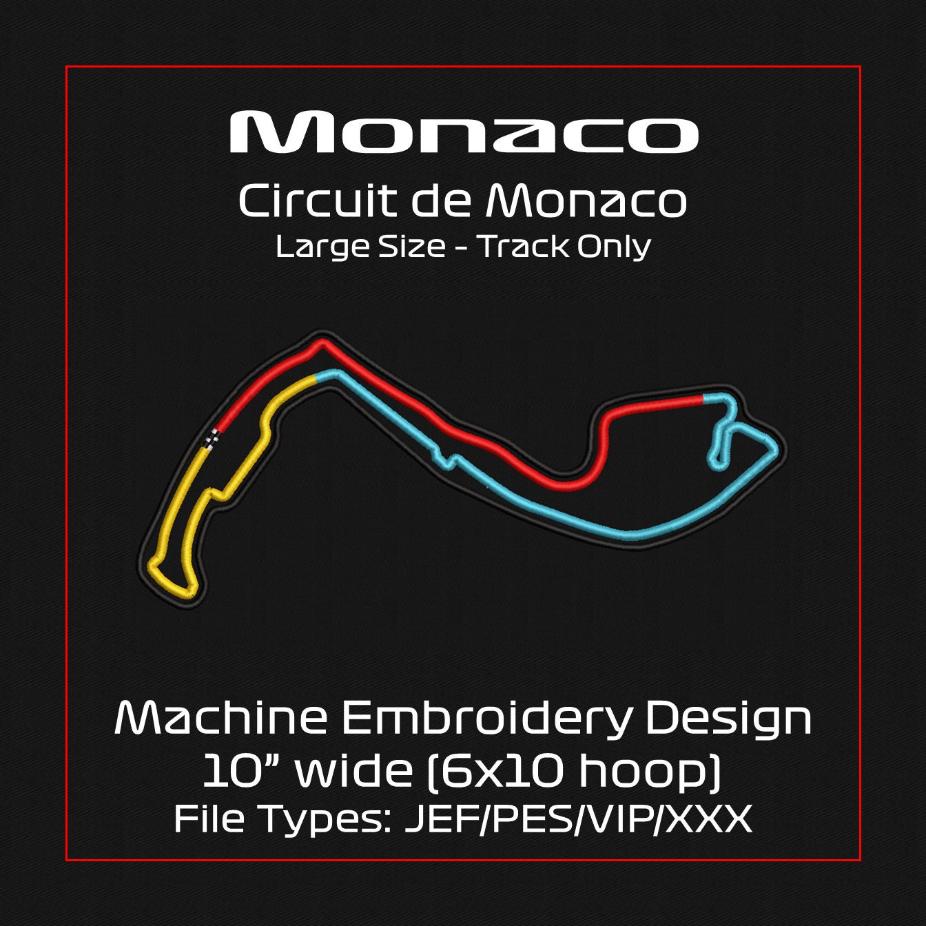 Machine Embroidery Design - Monaco Race Track Patch (10" Wide) - 2 ...