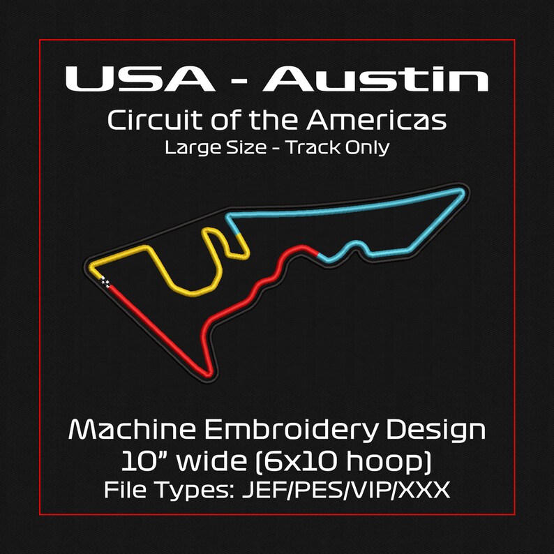 Machine Embroidery Design - Austin Race Track Patch (10" Wide) - 2 ...