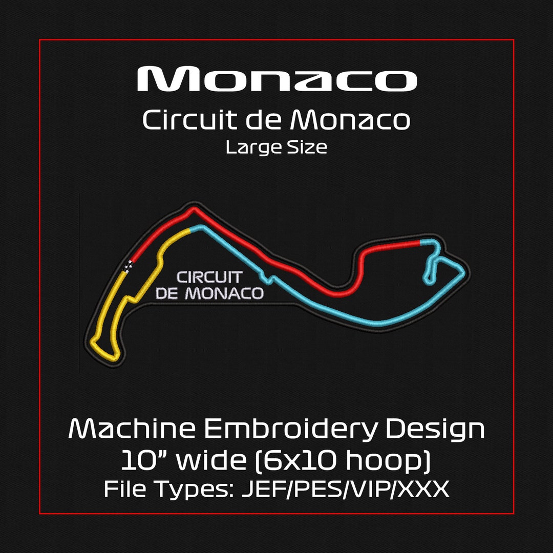 Machine Embroidery Design - Monaco Race Track Patch (10" Wide) - 2 ...