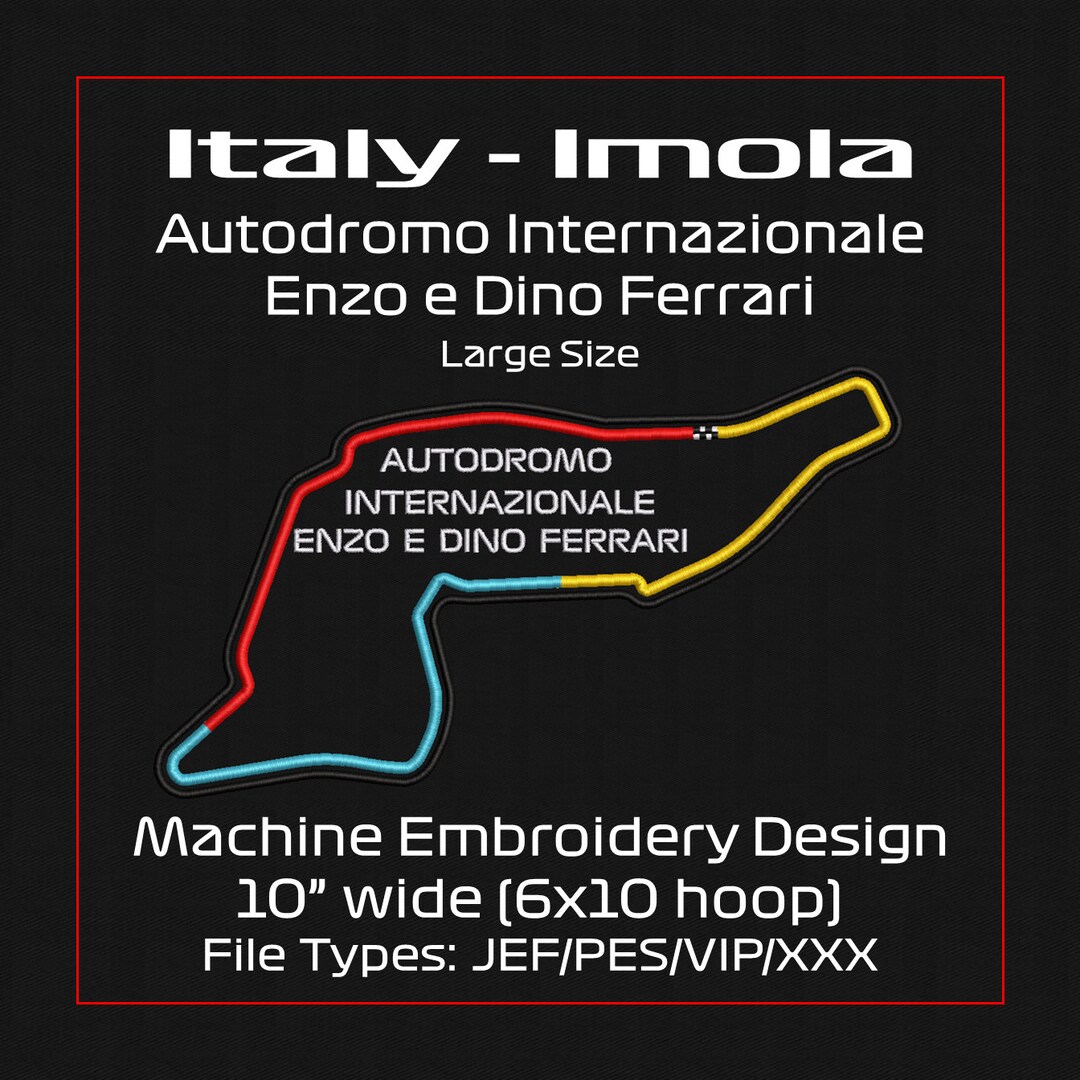 Machine Embroidery Design - Imola Race Track Patch (10" Wide) - 2 ...