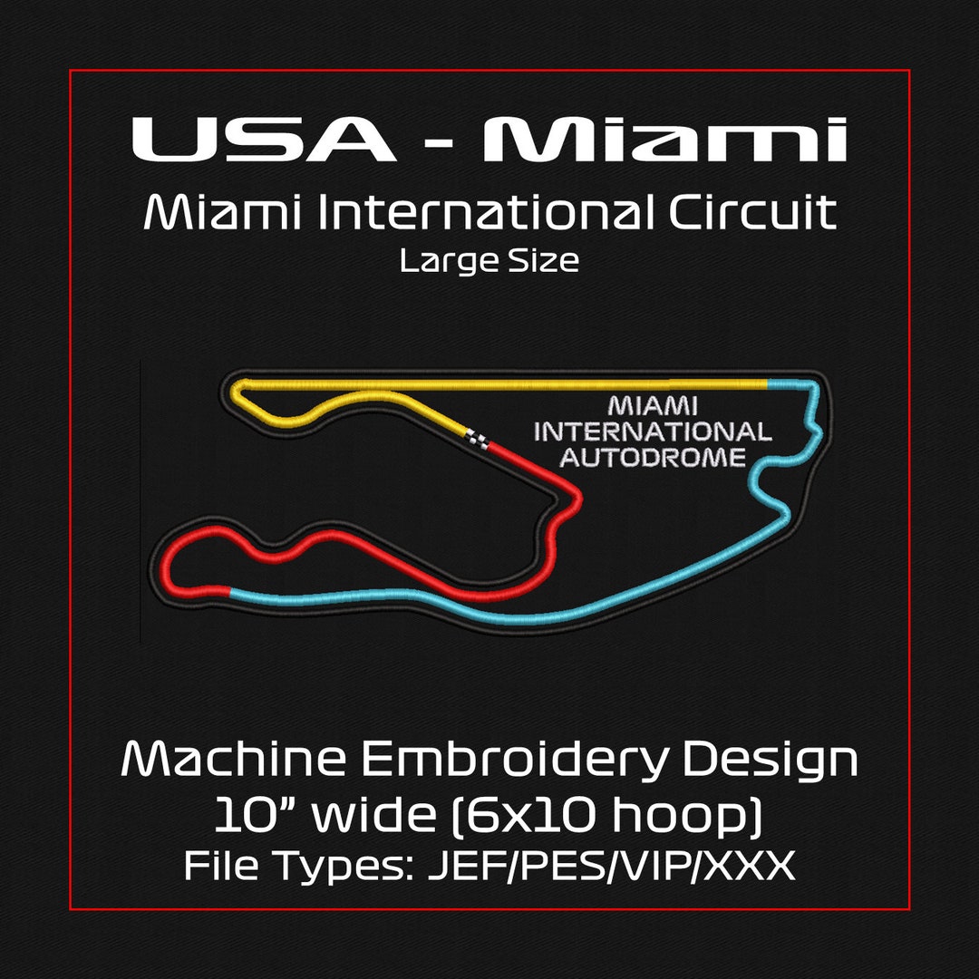 Machine Embroidery Design - Miami Race Track Patch (10" Wide) - 2 ...