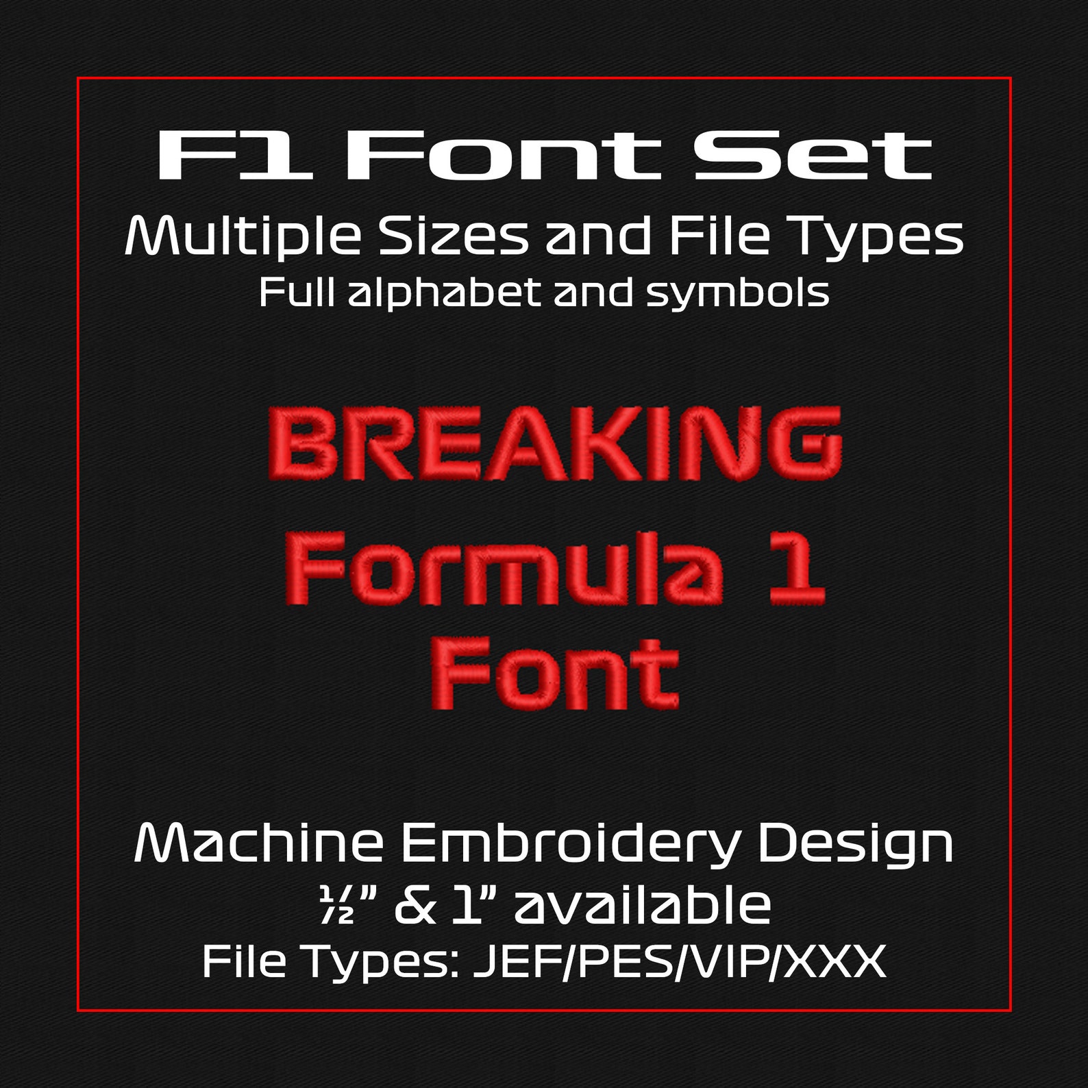 Machine Embroidery Design - F1 Font - 2 Sizes - Multiple File Types ...