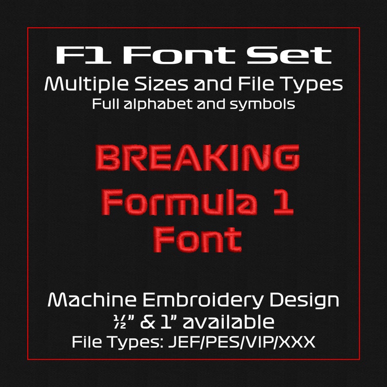 Machine Embroidery Design - F1 Font - 2 Sizes - Multiple File Types ...