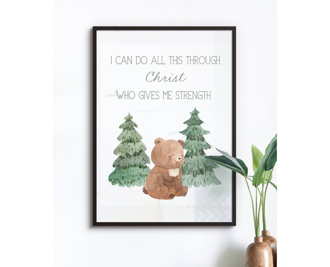 Kids Bible Verse Nursery Decor, Philippians 4:13, Woodland Theme ...