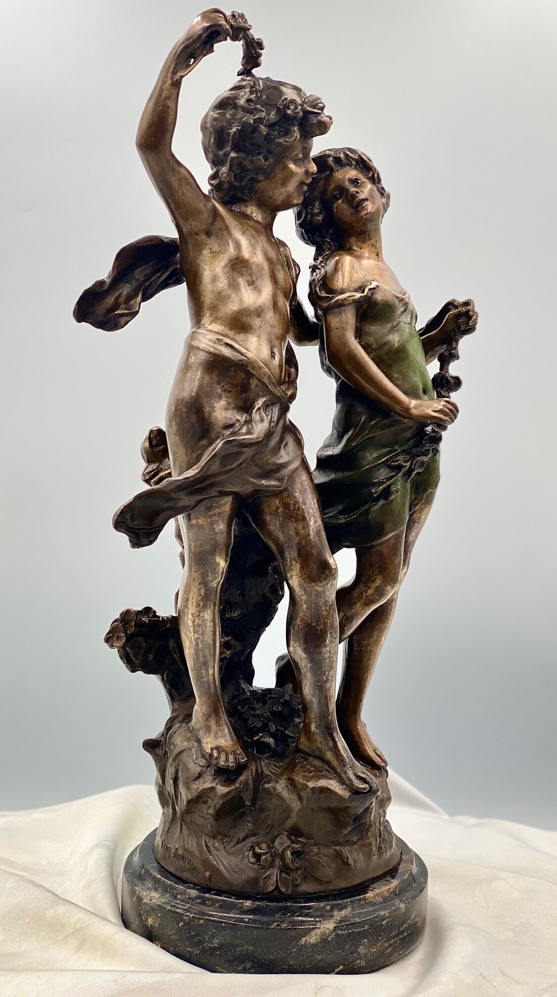 Auguste Moreau Authentic Antique Signed Cast Bronze 'young Lovers' With ...