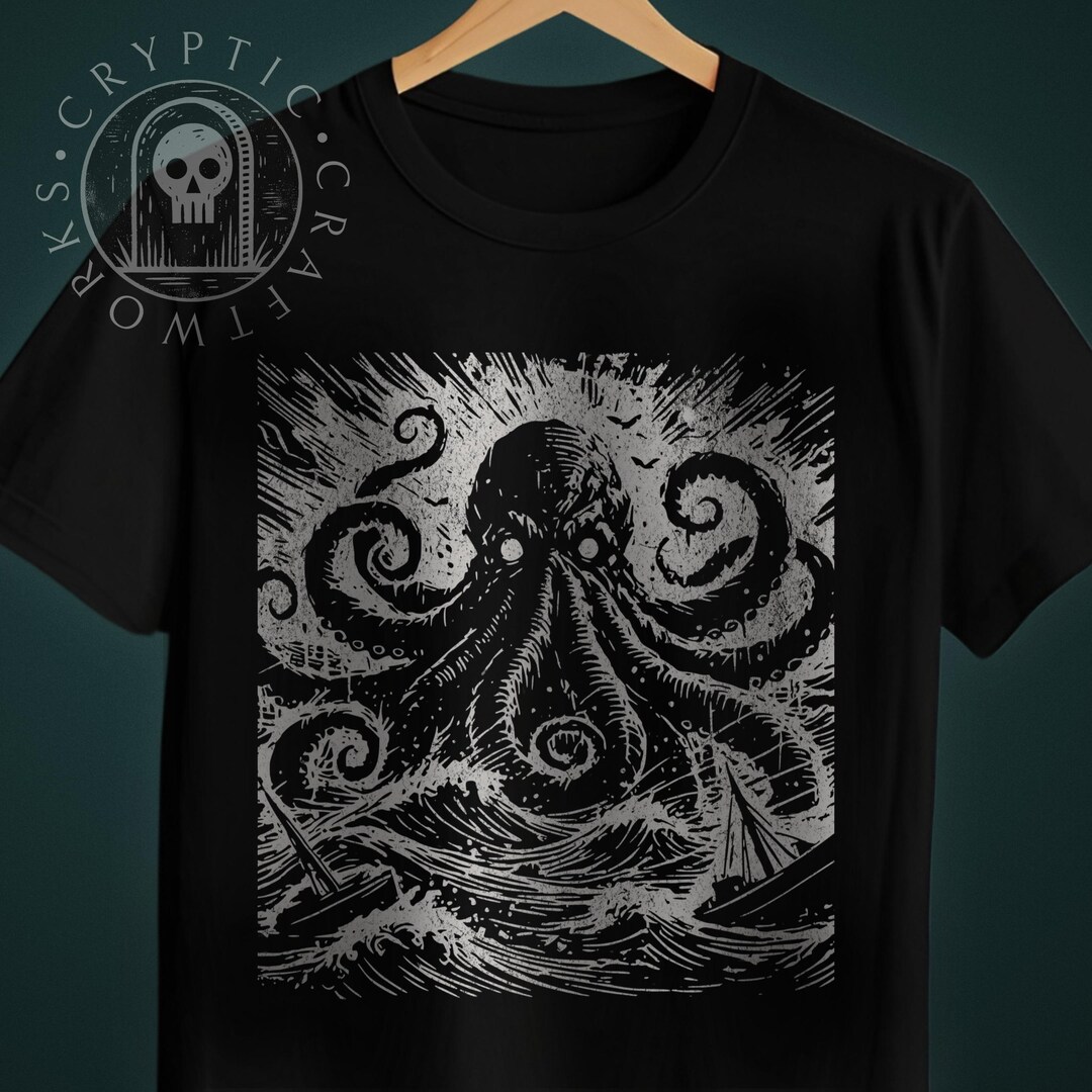 Lovecraft Kraken Linocut Shirt - Etsy