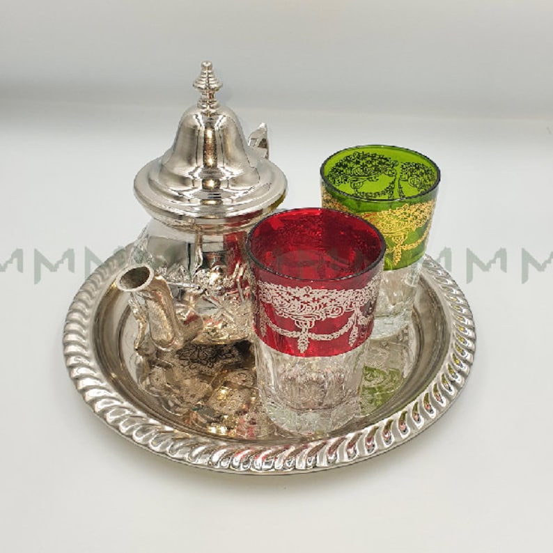 Traditional Moroccan Tea Set With a Teapot and 2 Glass Tea Cups - Etsy