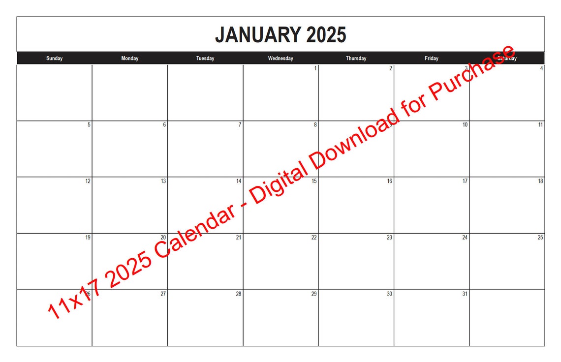 2025 Printable Calendar 11x17 Digital Download Printable - Etsy