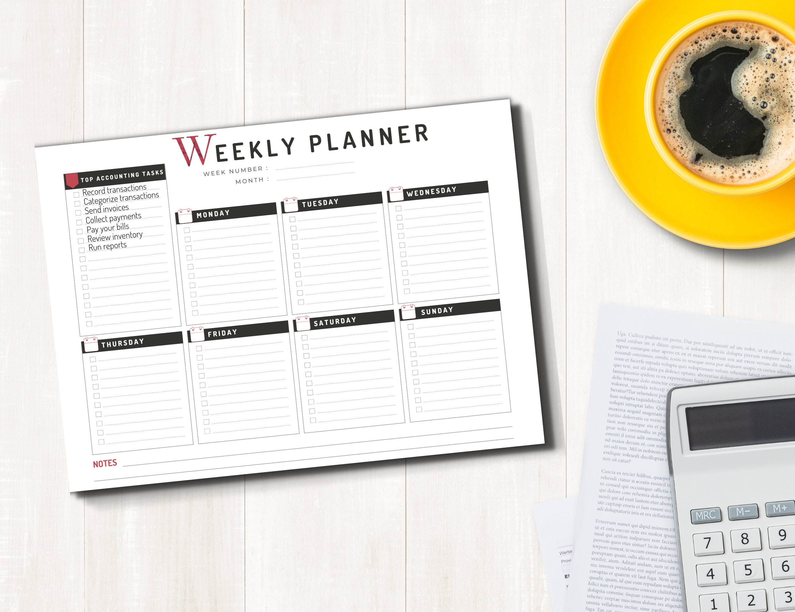 Bookkeeping Planner Printable Landscape, Accounting Weekly Schedule ...