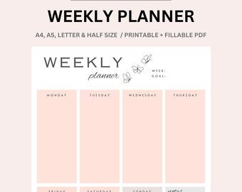 Weekly Planner, Goal Tracker, Productivity Tracker, Weekly Schedule ...