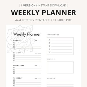 Weekly Planner, Weekly Goal Planner, Weekly to Do List, Weekly Habit ...