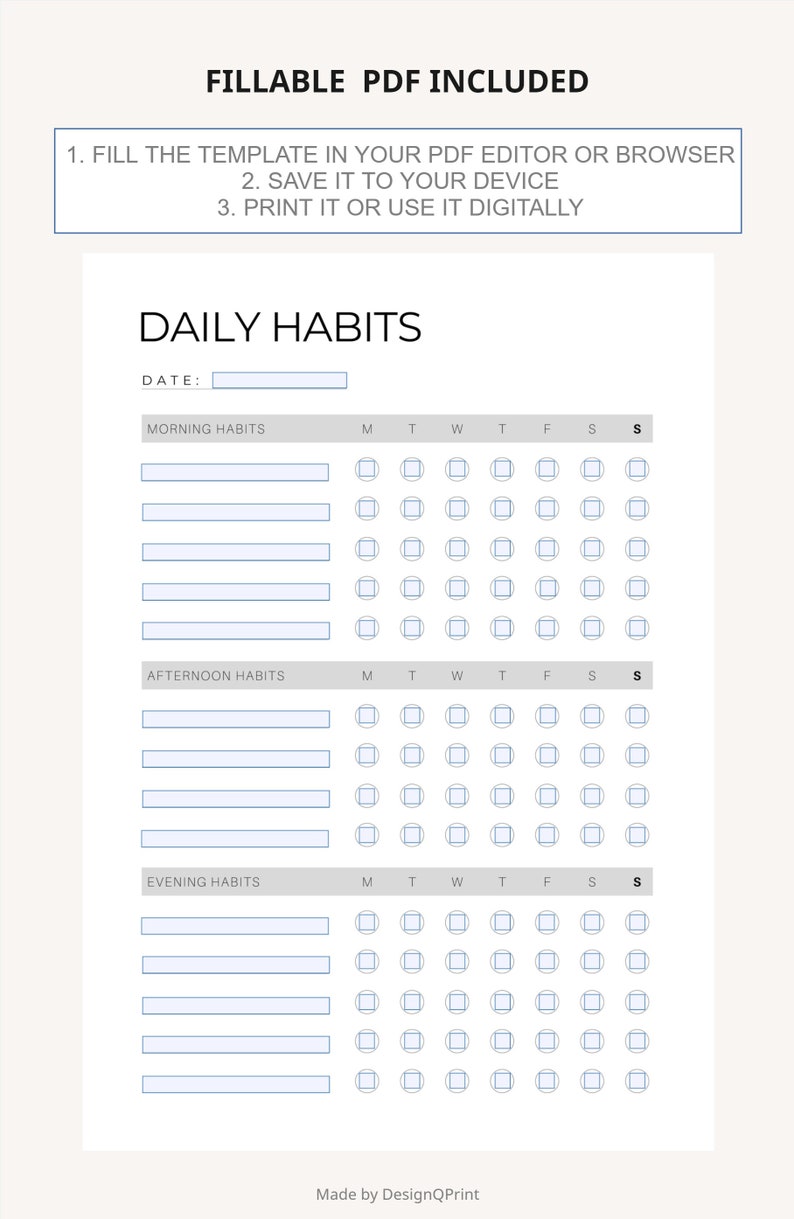 Daily Habits Tracker, Habits Tracker Template, Routine List, Morning ...