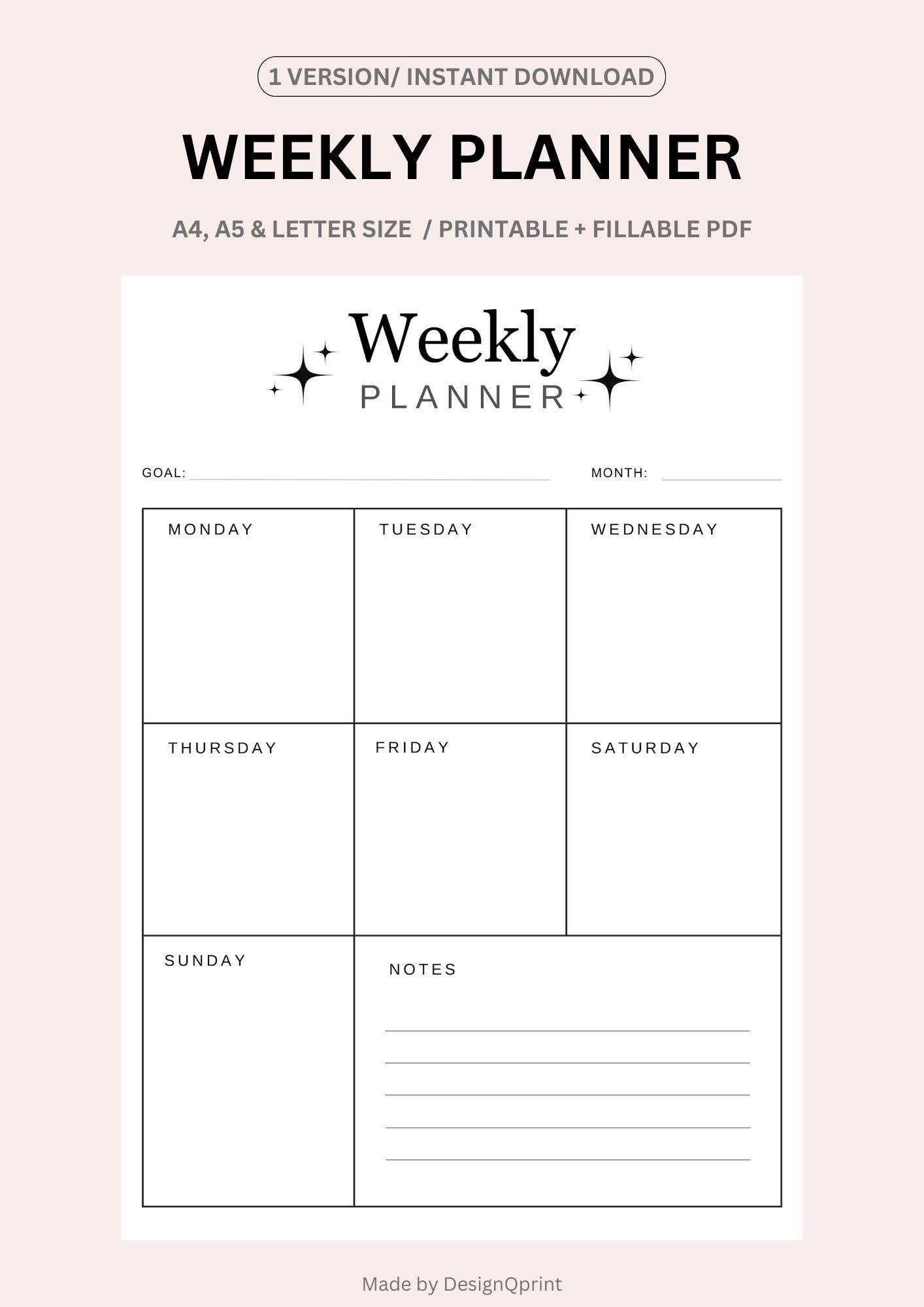 Weekly Planner, Goal Tracker, Productivity Tracker, Weekly Schedule ...