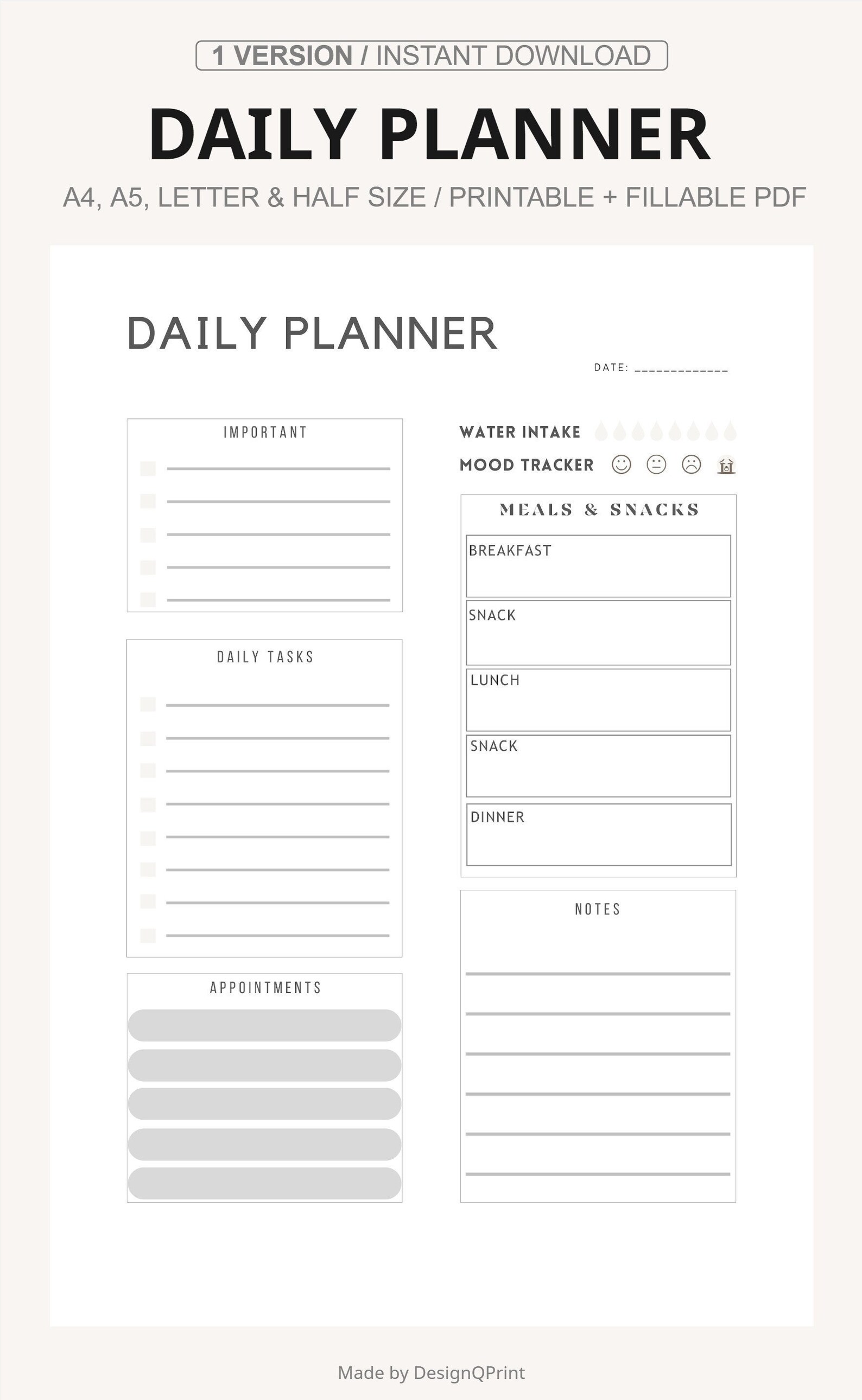 Daily Planner, Daily Routine Tracker, Mood Tracker, Routine Checklist ...