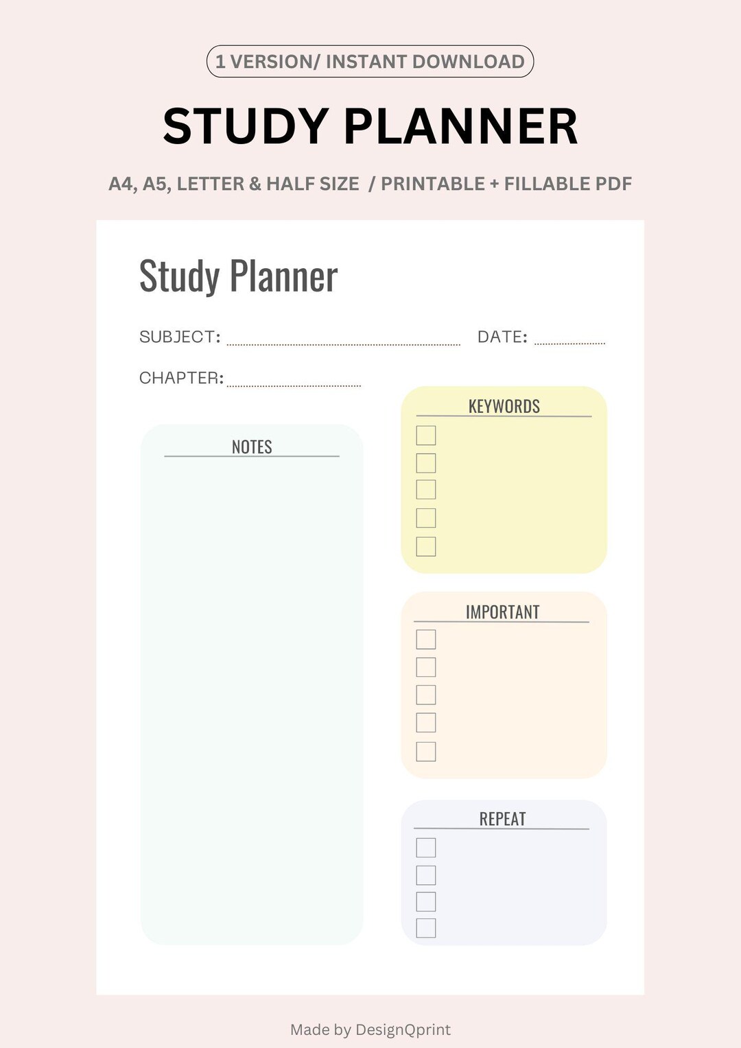 Study Planner, Key Notes Organizer, Important Tasks/deadlines, Study ...
