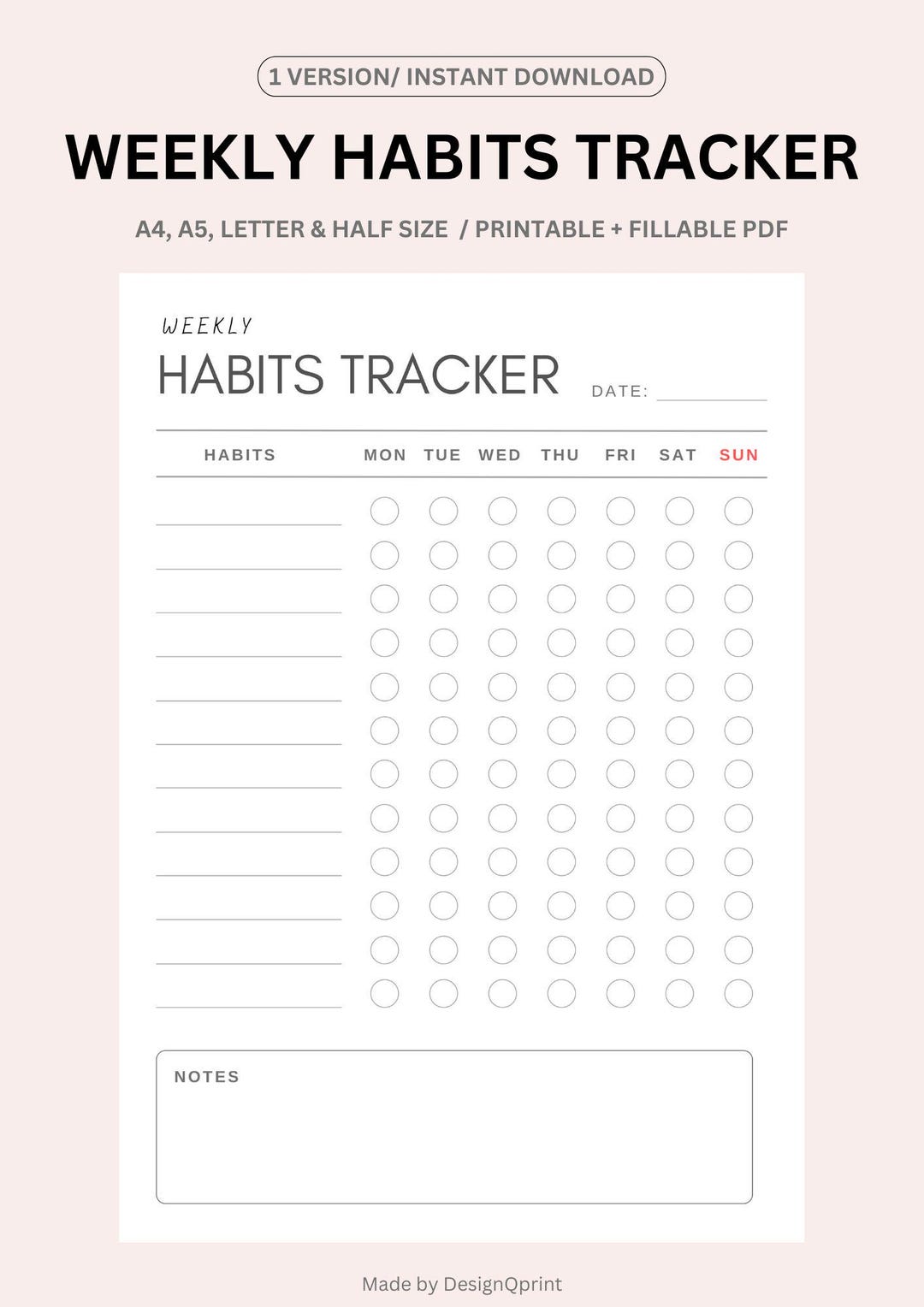 Weekly Habits Tracker, Weekly Progress Notes, Routine Tracker, Personal ...