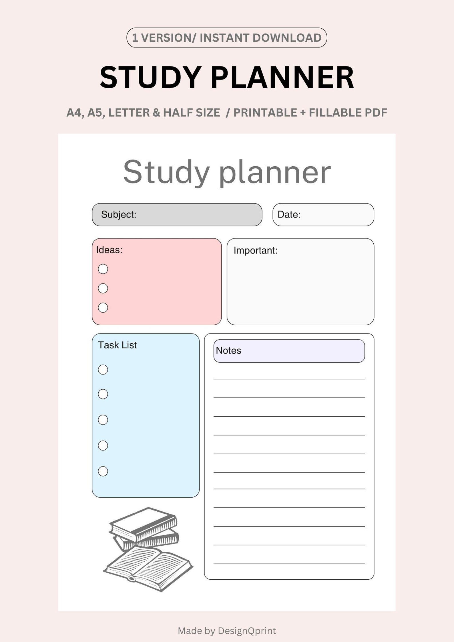Study Planner, Study Ideas, Task List Checklist, Important Notes, Study ...