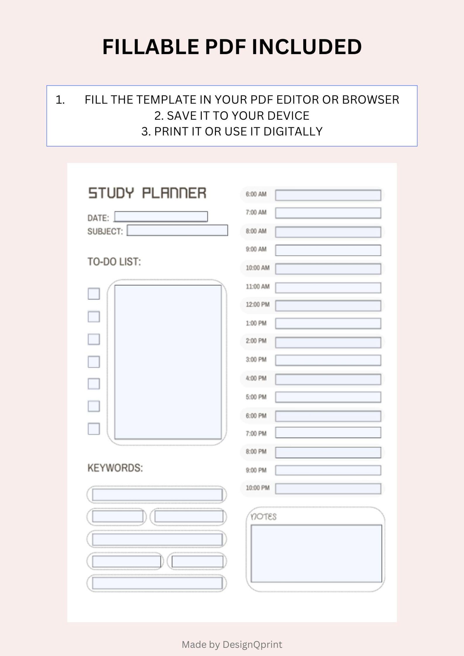 Study Planner, to Do List, Key Notes Organizer, Important Deadlines ...