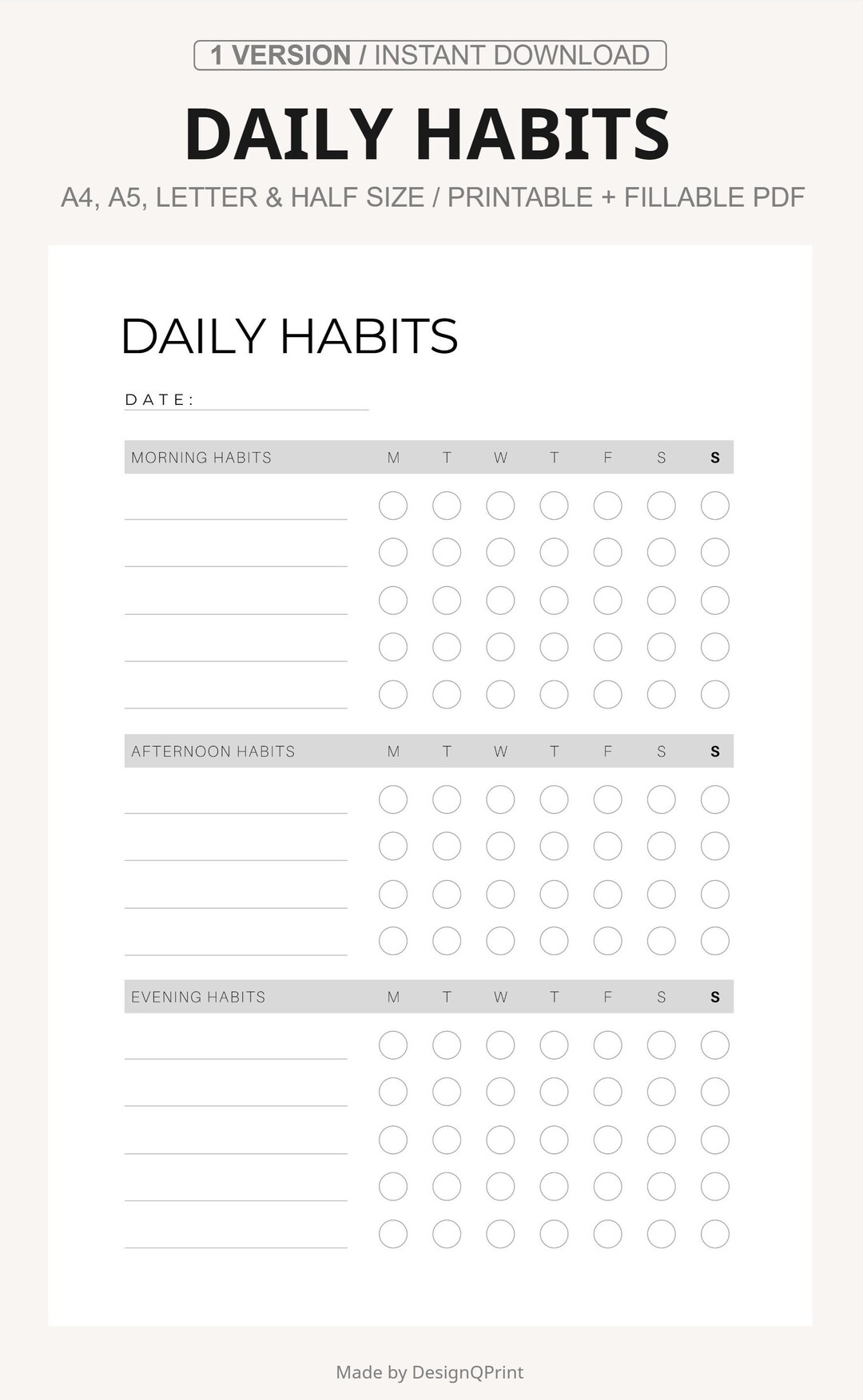 Daily Habits Tracker, Habits Tracker Template, Routine List, Morning ...