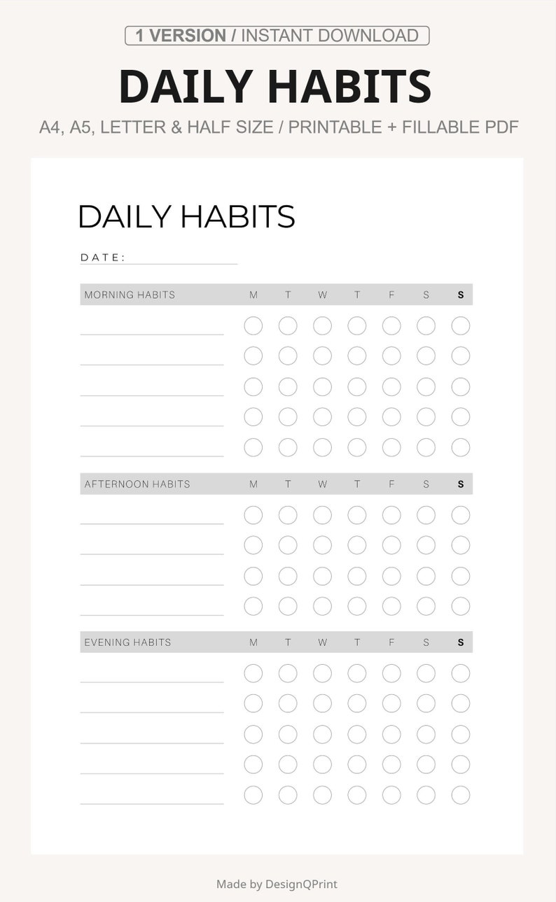 Daily Habits Tracker, Habits Tracker Template, Routine List, Morning ...
