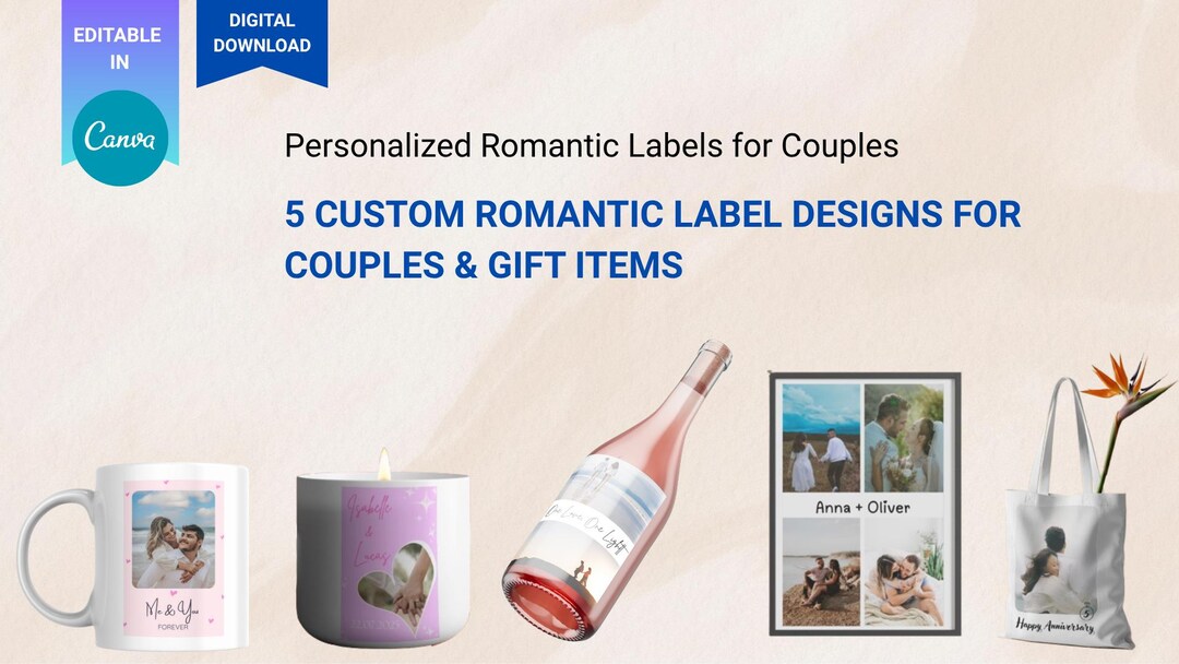Romantic Gift Labels, Editable Templates, Canva Printable (digital ...