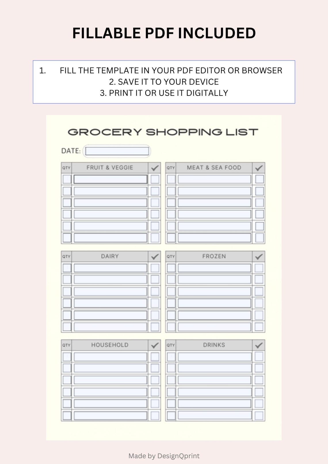 Grocery Shopping List PDF, Food/household Essentials, Shopping ...
