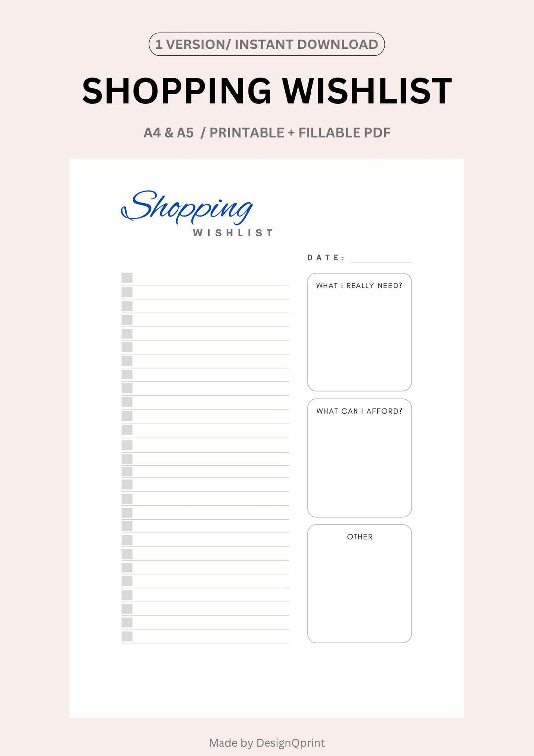 Shopping Wishlist, Essentials List, Shopping Checklist/organizer ...
