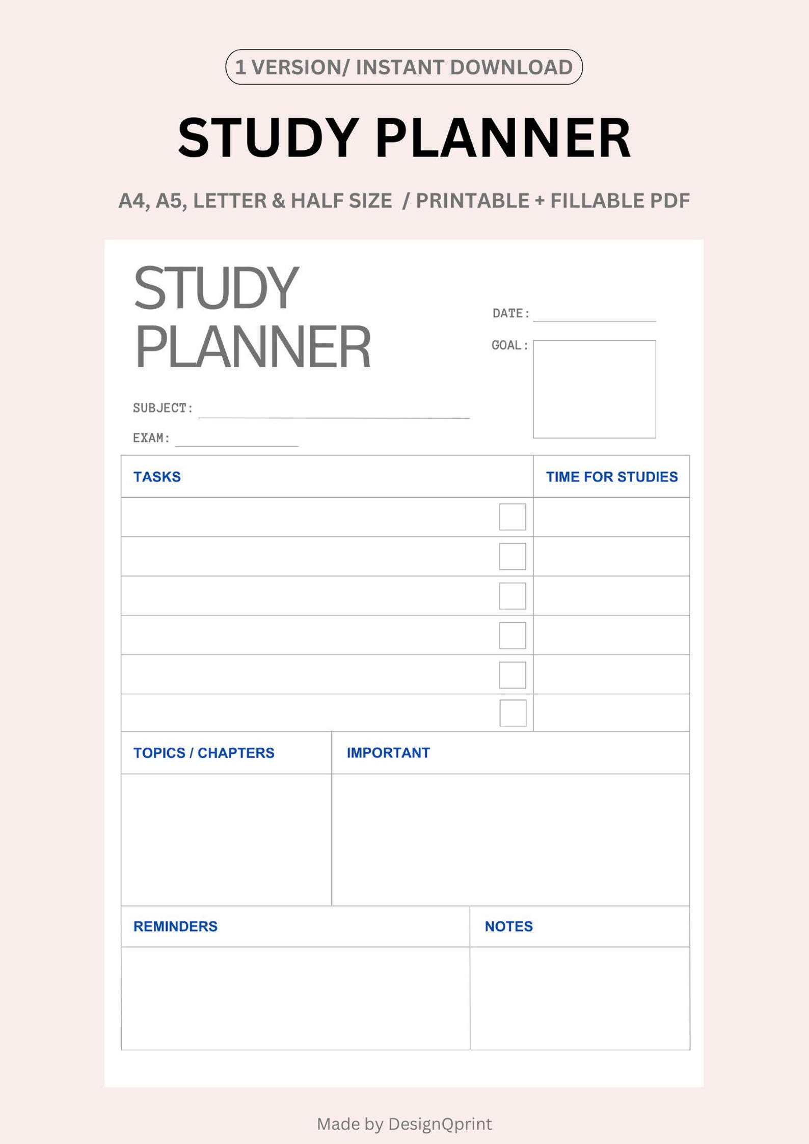 Study Planner, Important Tasks, Exam Planner, Study Schedule, Time ...