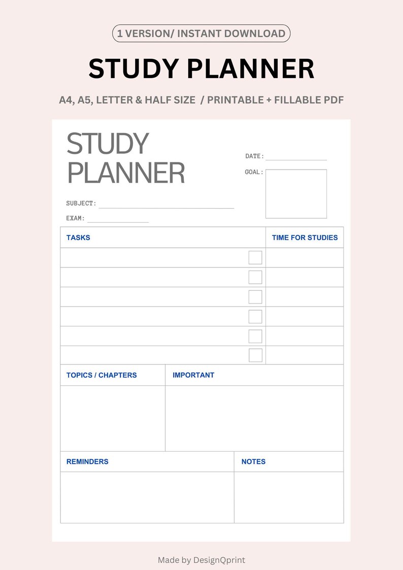 Study Planner, Important Tasks, Exam Planner, Study Schedule, Time ...