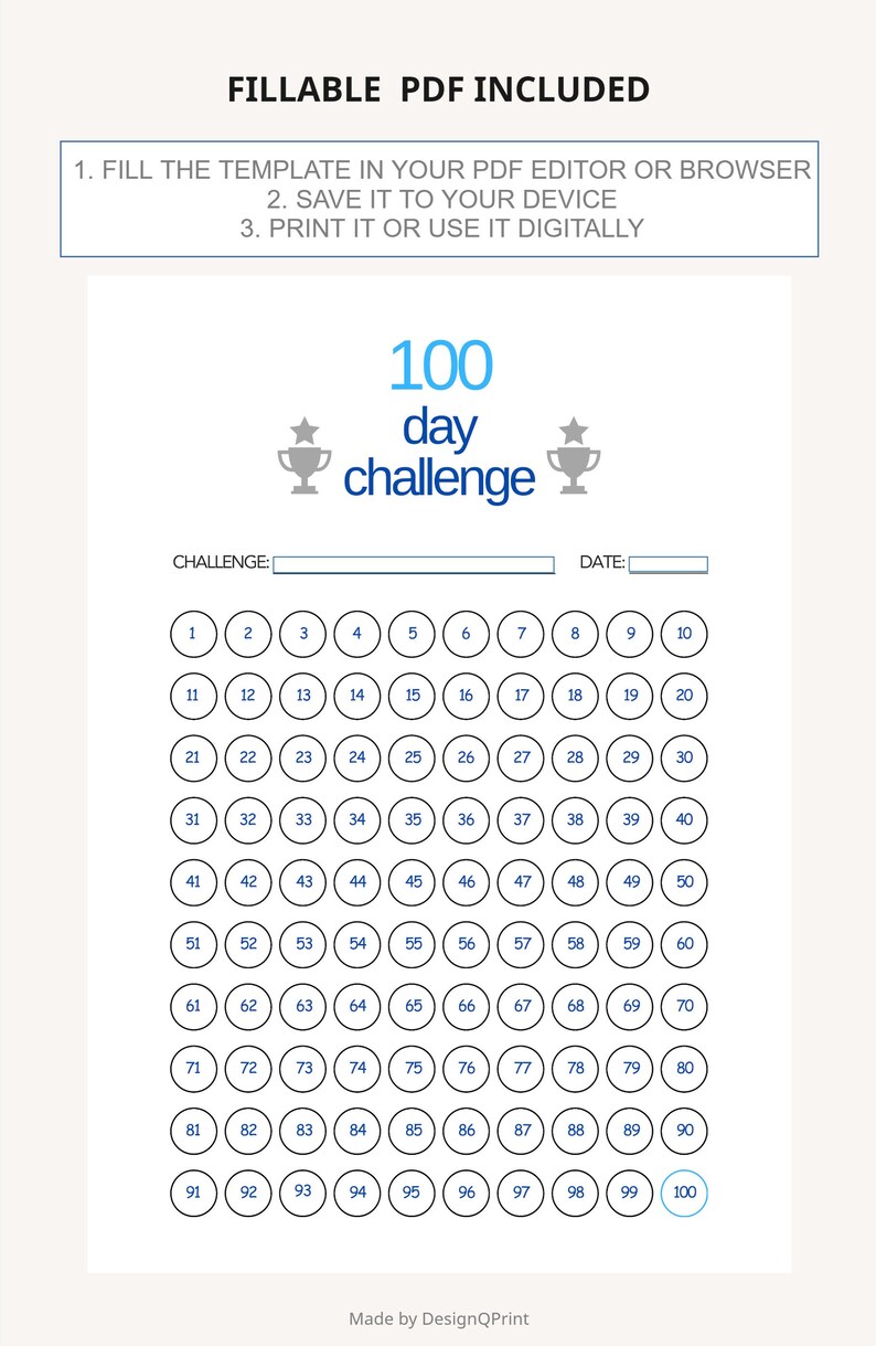 100 Day Challenge, Goal Tracker, Habit Tracker, Changing Old Life ...