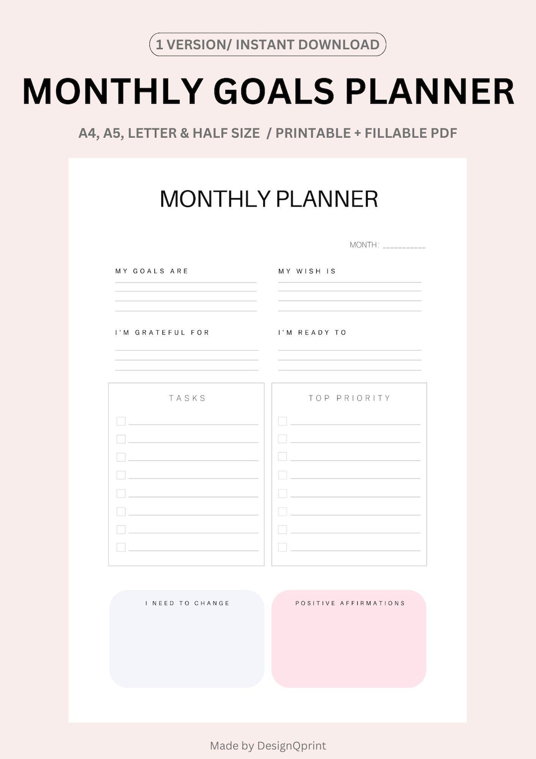 Monthly Goals Planner, Track Your Goals, Set Priorities, Plan Success ...