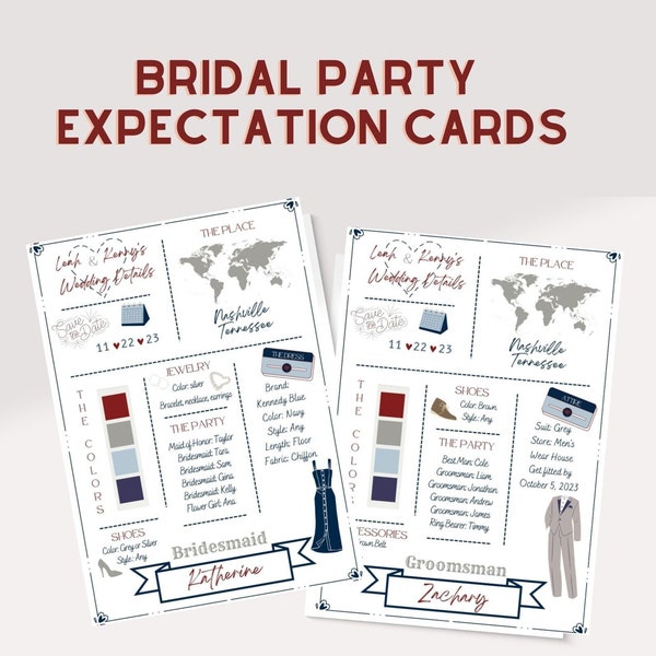 Bridal Party Information Cards - Etsy