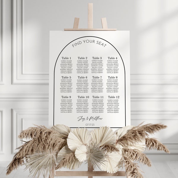 Seating Chart Arch Black Template - Etsy