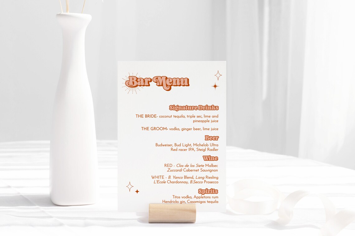 Retro Bar Menu Sign, Wedding Bar Signs, Custom Bar Sign, Editable Bar ...