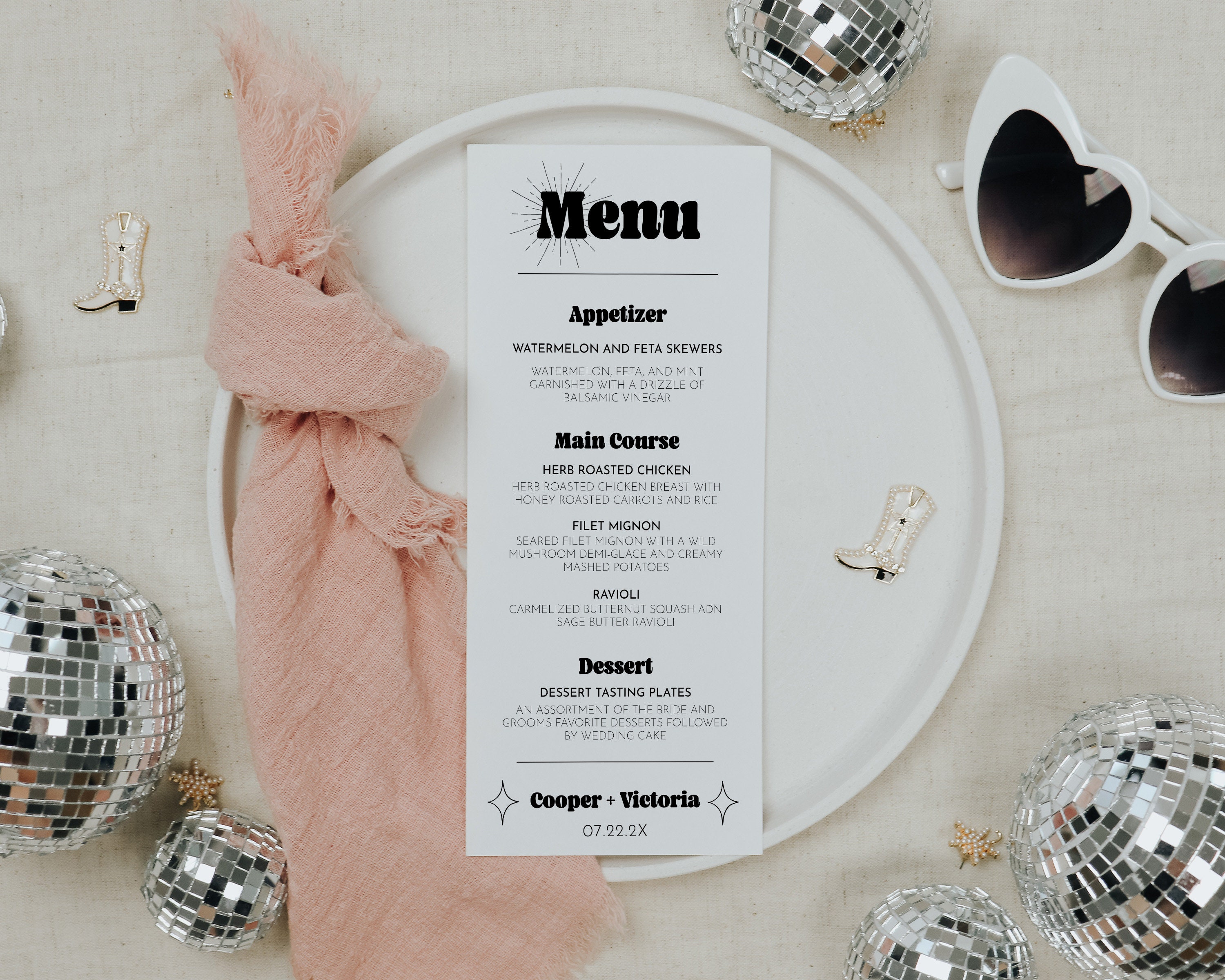 Retro Menu Template, Wedding Menu Template, Minimal Retro Wedding ...