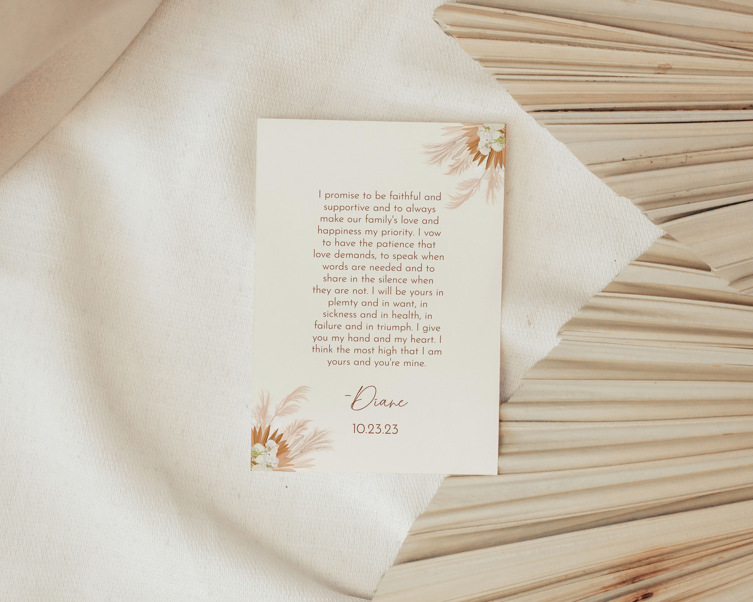 Printable Wedding Vows 5X7, Custom His and Hers Wedding Vow Cards ...
