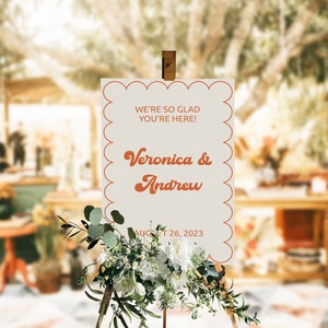 Retro Welcome Sign Template, Scalloped Wedding Signs, Retro Welcome ...