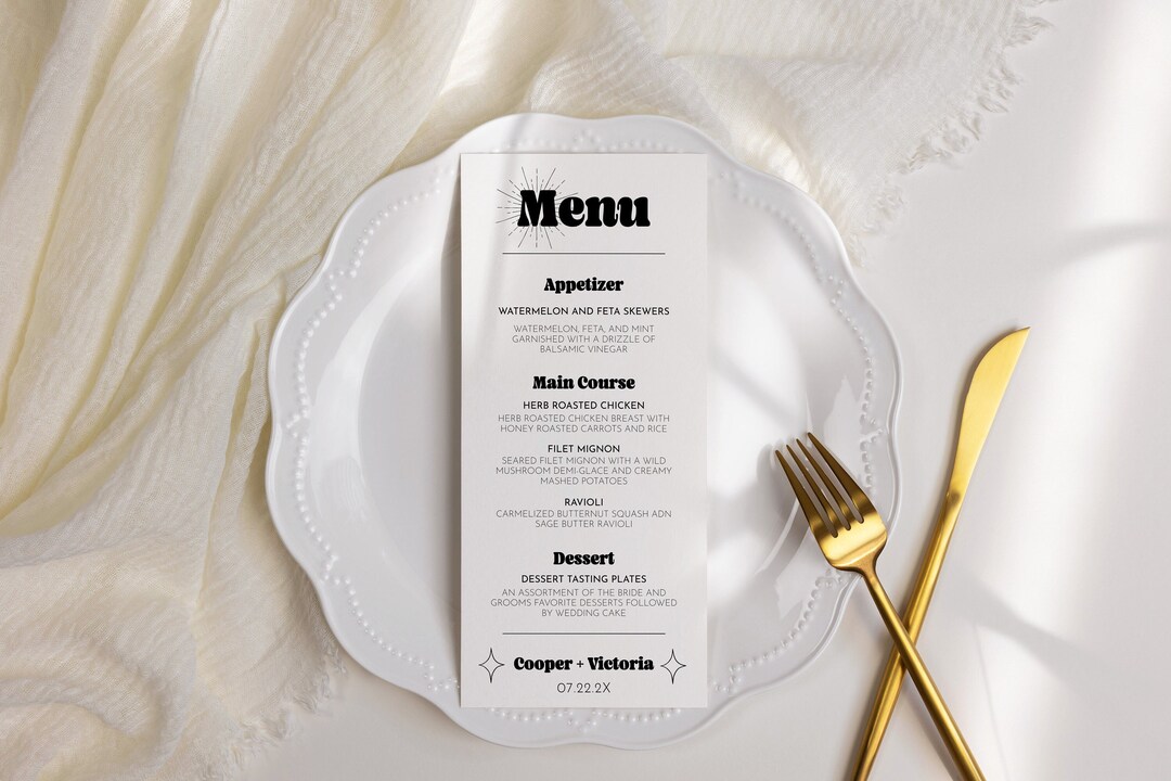 Retro Menu Template, Wedding Menu Template, Minimal Retro Wedding ...
