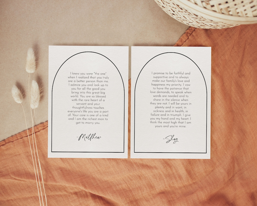 Printable Wedding Vows, Custom Wedding Vow Cards, Personalized Marriage ...
