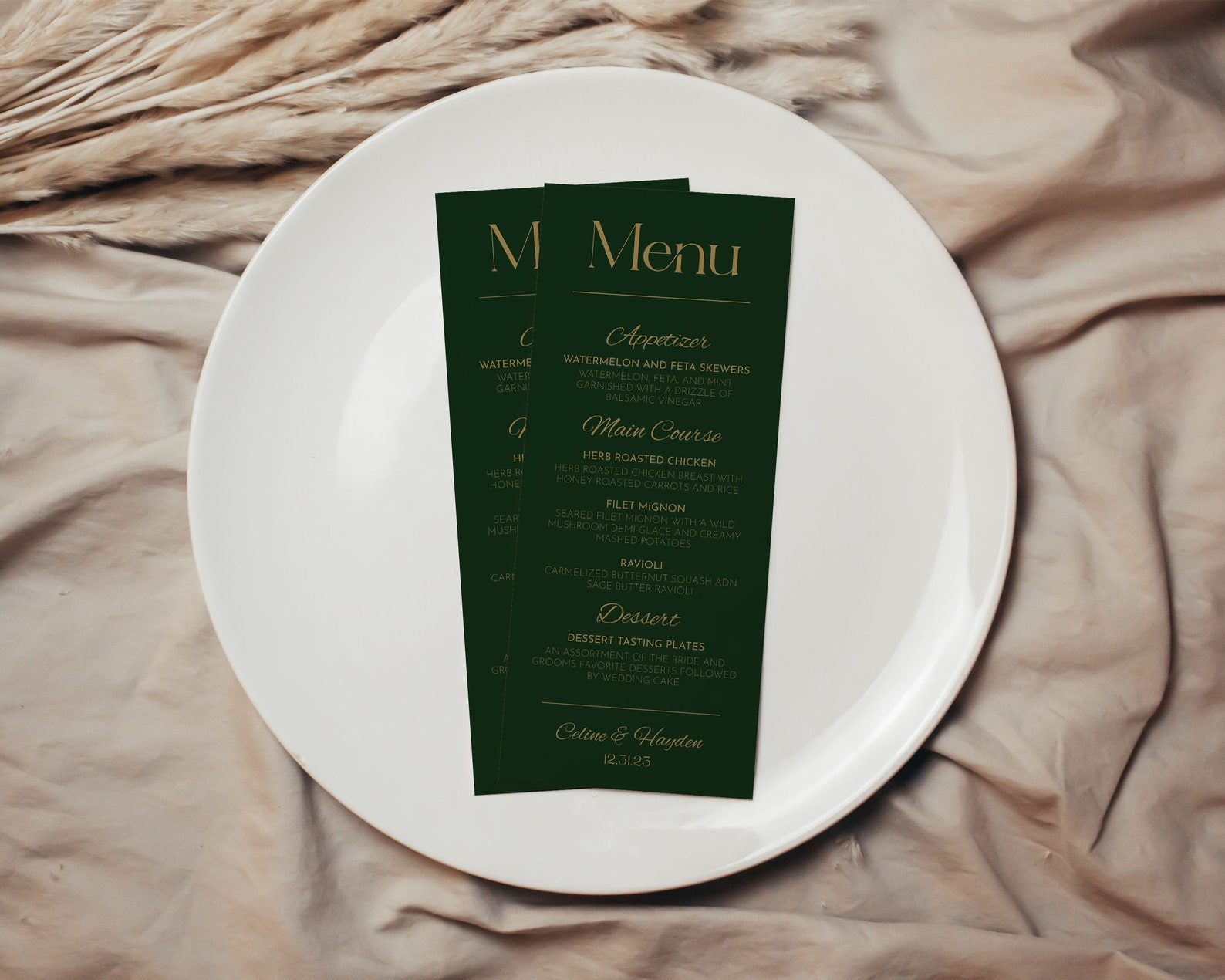 Custom Wedding Menu Template, Emerald Green Menu, Wedding Menu Cards ...