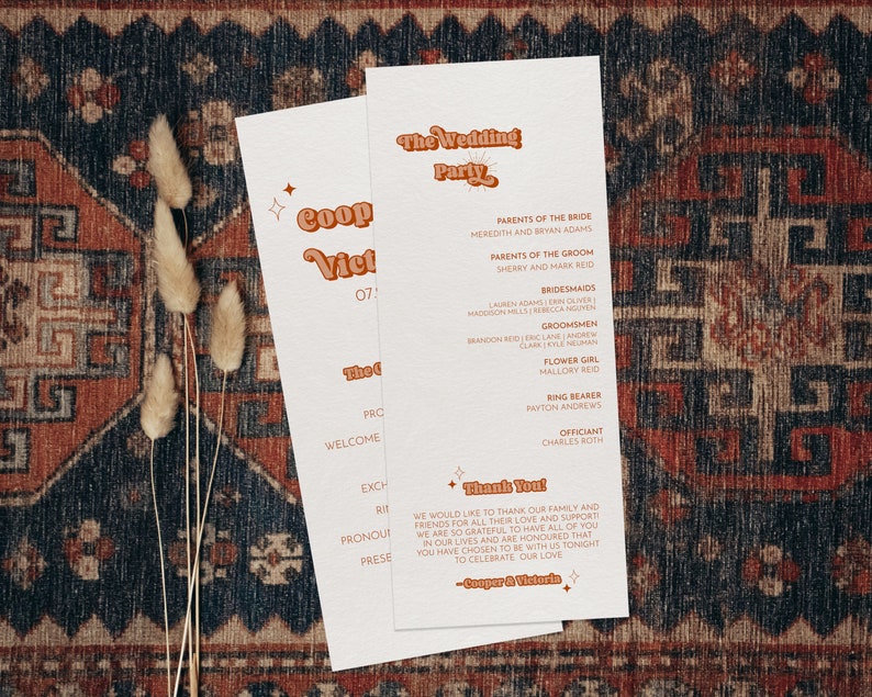 Wedding Program Template Retro Wedding Program Minimal - Etsy