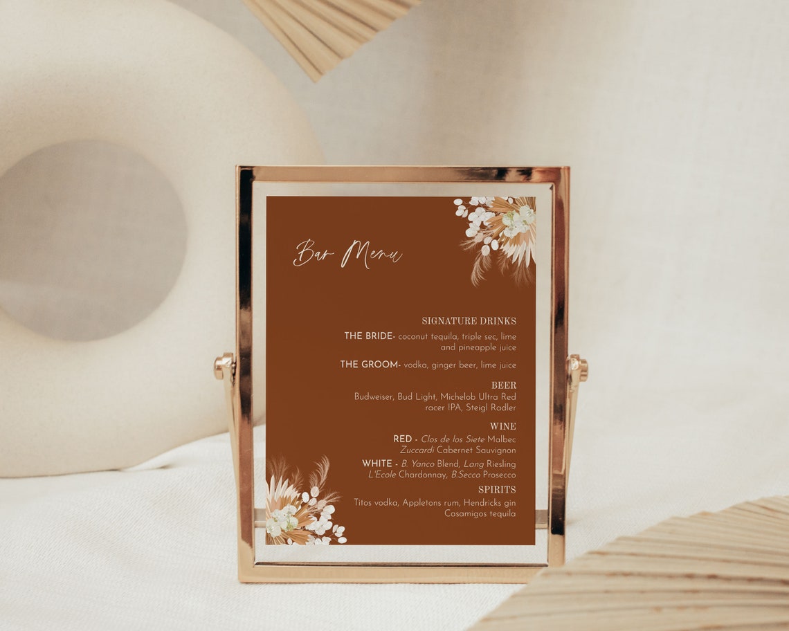 Minimal Bar Table Sign Template, Wedding Bar Signs, Terra Cotta Table ...