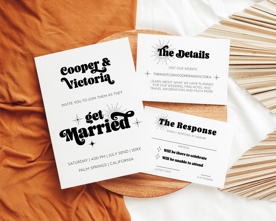 Retro Wedding Invitation Suit, Retro Wedding Invite, Retro Wedding RSVP ...
