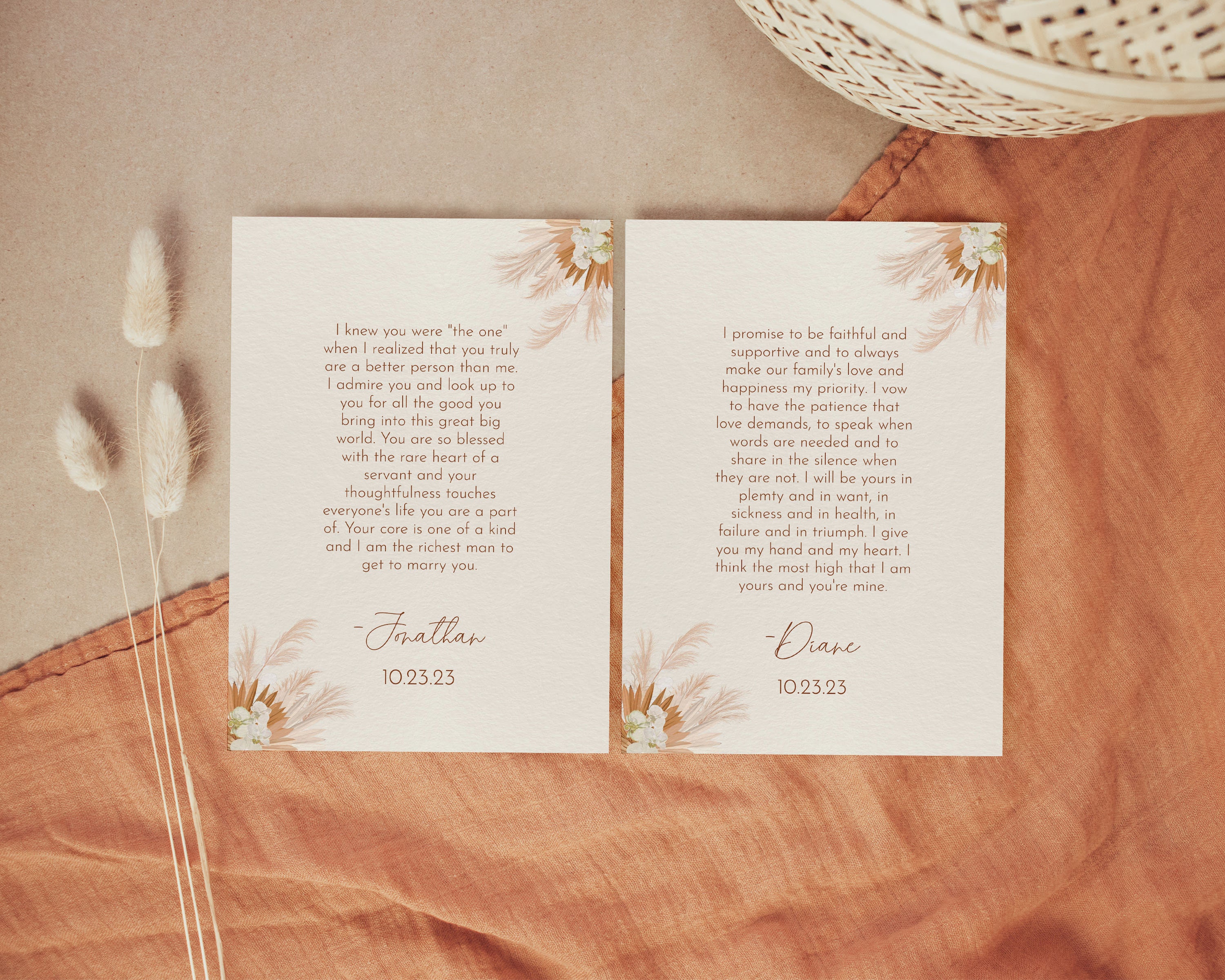 Printable Wedding Vows 5X7, Custom His and Hers Wedding Vow Cards ...