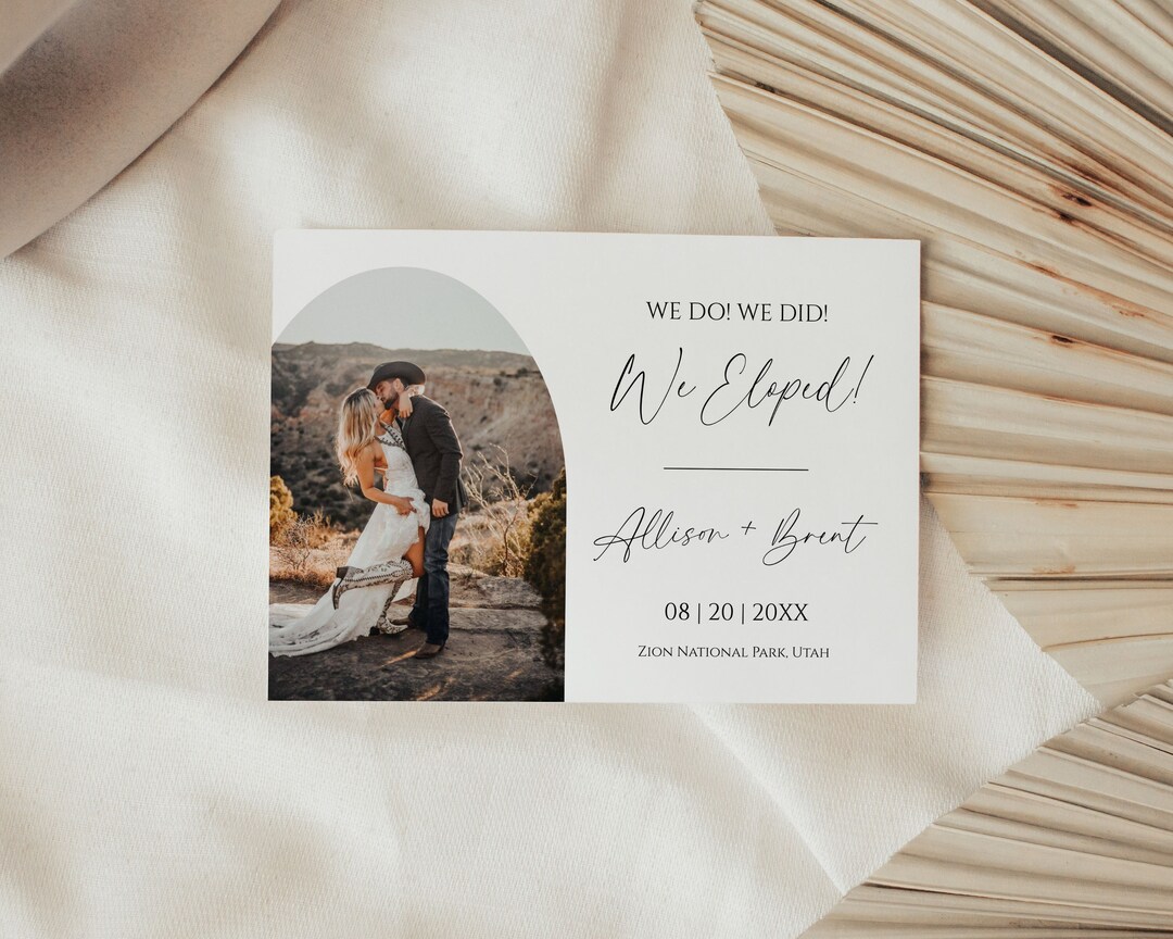 Minimalist Elopement Announcement Card, Wedding Reception Invitation ...