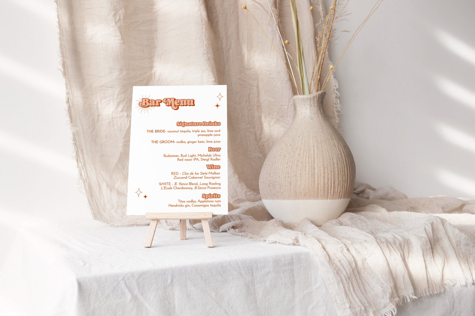 Retro Bar Menu Sign, Wedding Bar Signs, Custom Bar Sign, Editable Bar ...