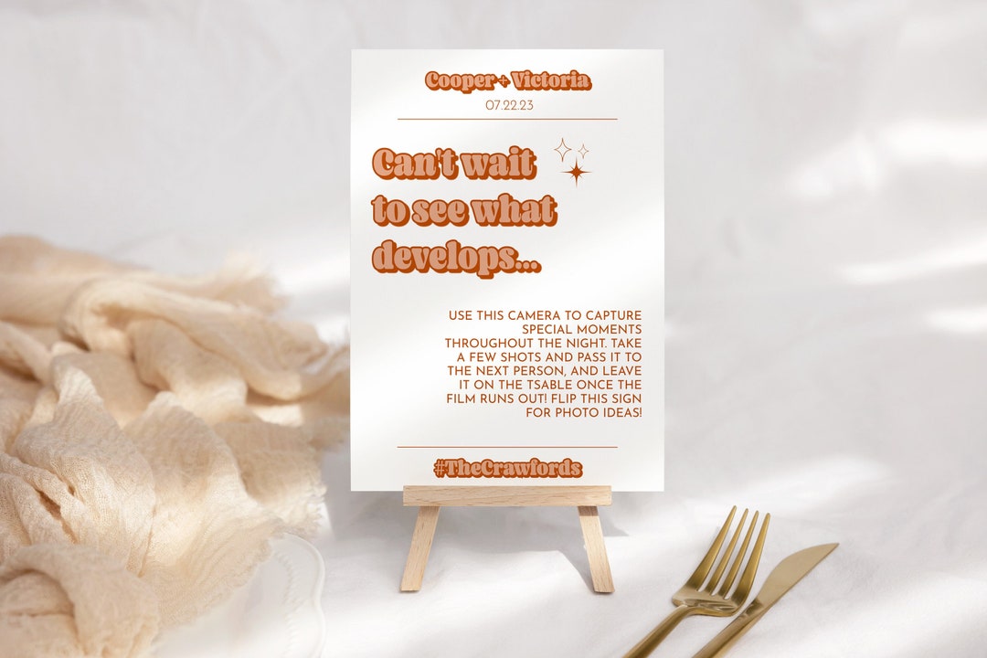 Wedding Disposable Camera Sign, Wedding Reception Sign, Retro Camera ...