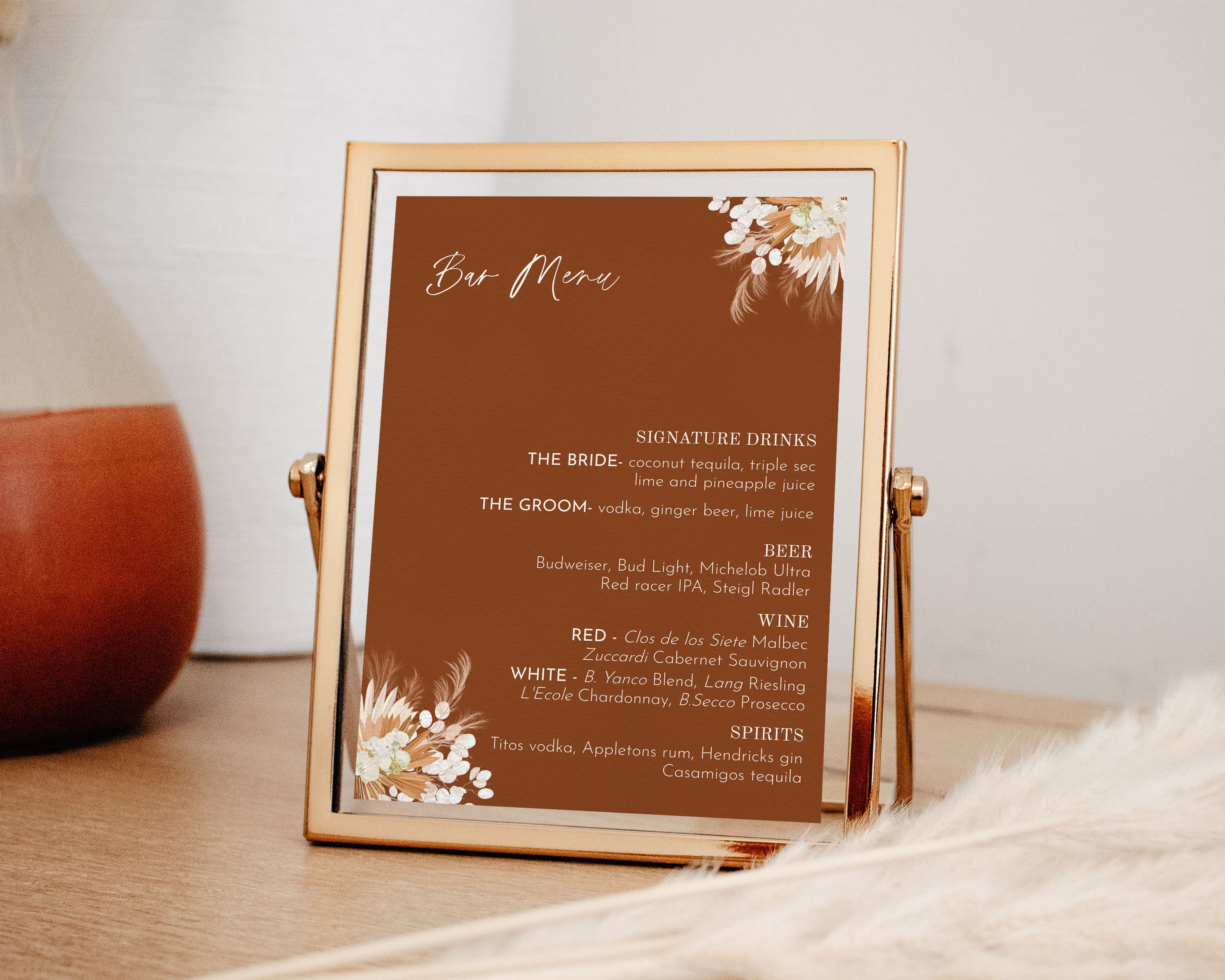 Minimal Bar Table Sign Template, Wedding Bar Signs, Terra Cotta Table ...